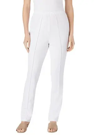 WOMAN WITHIN Knit Hassle Free Pull On Elastic Waist Pants White