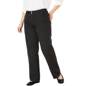 WOMAN WITHIN Perfect Wide Leg All Cotton Denim Five Pocket Jeans - Black