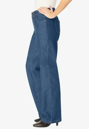 WOMAN WITHIN Perfect Wide Leg All Cotton Denim Five Pocket Jeans - Light Stonewash