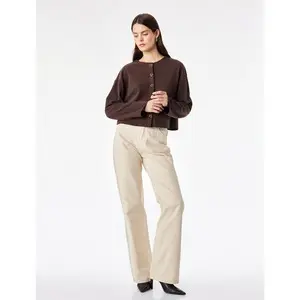 Koton Long Sleeve Crew Neck Cardigan - Brown