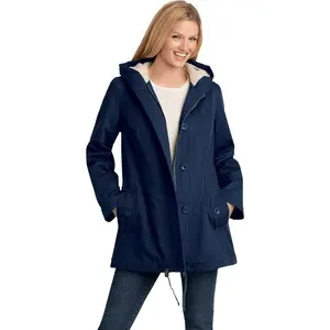 WOMAN WITHIN Fleece Lined Hooded Parka Navy