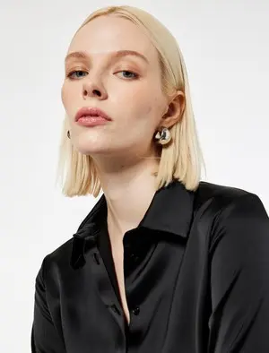 Koton Regular Fit Long Sleeve Satin Shirt - Black