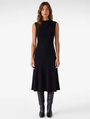Koton Mock Neck Sleeveless Midi Dress With Draped - Black