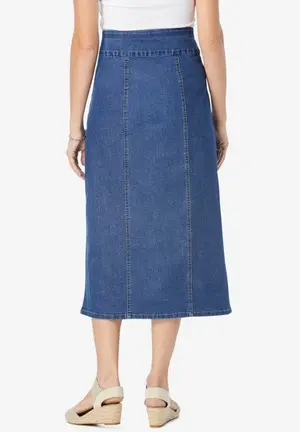 WOMAN WITHIN Smooth Waist Pull On Flex Fit Denim Skirt - Black