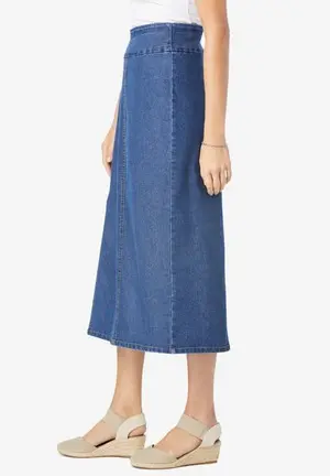 WOMAN WITHIN Smooth Waist Pull On Flex Fit Denim Skirt - Black