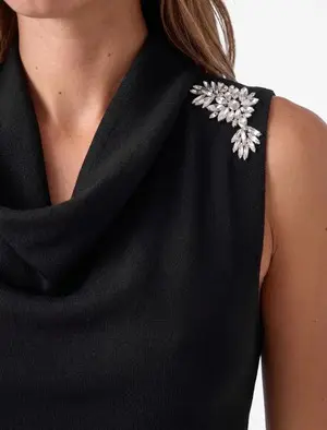 Koton Sleeveless Cowl Collar Rhinestones Knit Top
