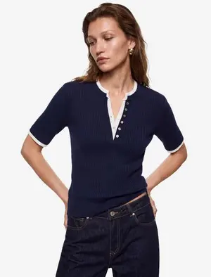 Koton Regular Fit Short Sleeve Henley Neck Knit Sweater