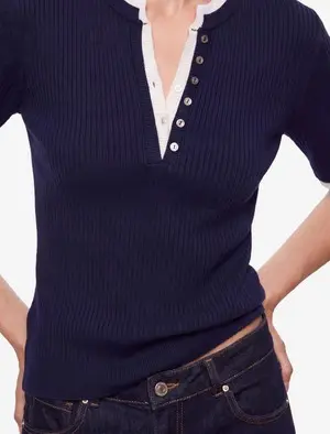Koton Regular Fit Short Sleeve Henley Neck Knit Sweater