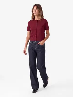 Koton Short Sleeve Crew Neck Knit Cardigan - Plum