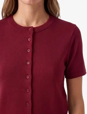 Koton Short Sleeve Crew Neck Knit Cardigan - Plum