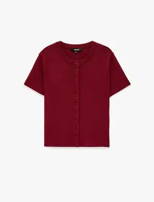 Koton Short Sleeve Crew Neck Knit Cardigan - Plum
