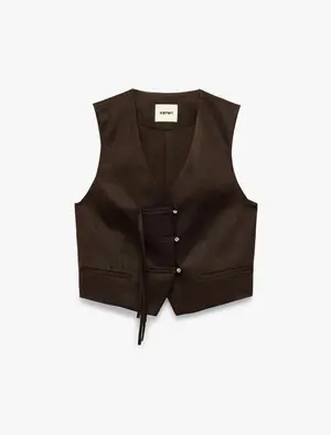 Koton Linen Blend Tailored V-neck Vest With Frog Closure