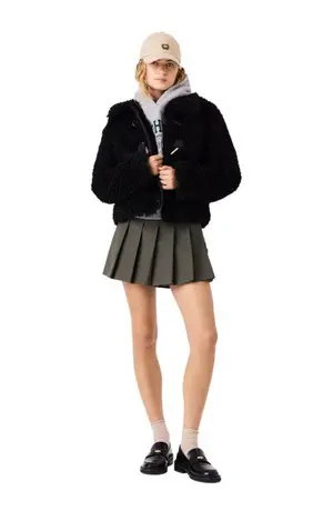 Maje Curly Faux Fur Jacket - Black