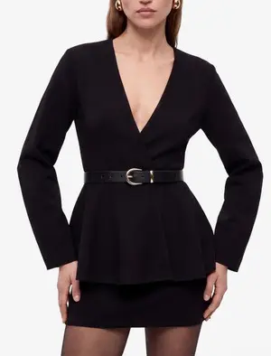 Koton Long Sleeve Wrap Knit Peplum Cardigan