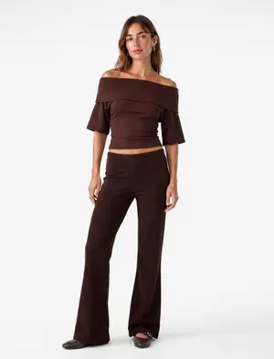 Koton Slim Cotton Blend Flare Pants - Brown