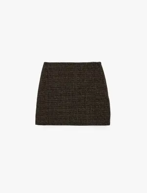 Koton Slim Wool Blend Plaid A-line Mini Tweed Skirt
