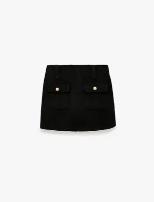 Koton Wool Blend Tweed Mini Skirt With Pockets