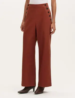 FINERY LONDON Nellie Petite Twill Wide Leg Pants - Terracotta