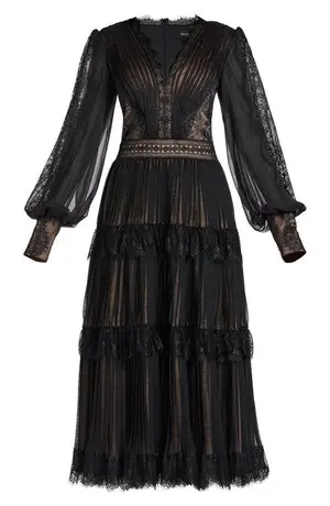 Tadashi Shoji V-neck Lace Midi Dress