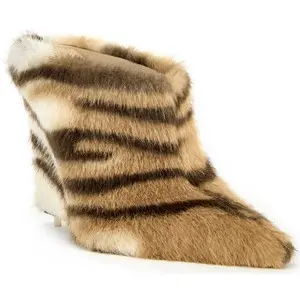 AZALEA WANG Wafiya Faux Fur Wedge Mule - Tan Multi