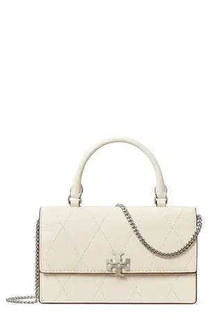 Tory Burch Charlie Quilted Mini Leather Top Handle Bag - Light Cream