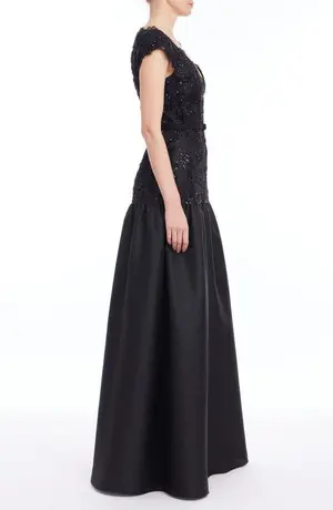 Badgley Mischka Sequin Lace & Mikado Gown