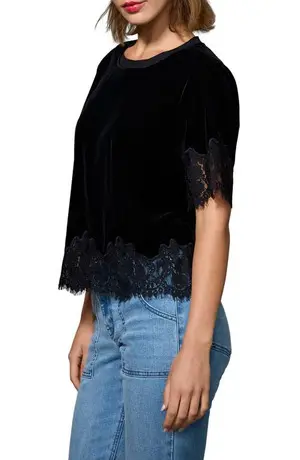 Sanctuary One Of A Kind Lace Trim Velvet Top