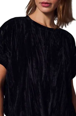 Sanctuary Eclipse Bubble Sleeve Crushed Velvet T-shirt - Black