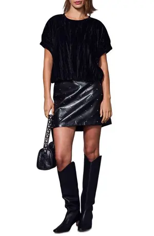 Sanctuary Eclipse Bubble Sleeve Crushed Velvet T-shirt - Black