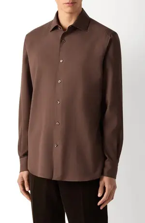 Zegna Cashco Cashmere & Cotton Button-up Shirt - Brown