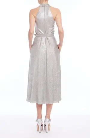 Badgley Mischka Twist Halter Midi Dress