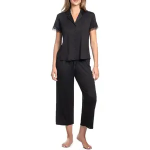 IN BLOOM BY JONQUIL Sevilla Lace Trim Short Sleeve Pajamas - Black