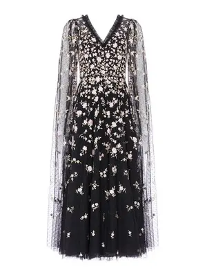 NEEDLE & THREAD Lea Ditsy Cape Sleeve Maxi Dress