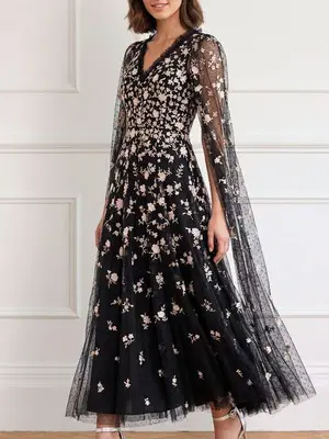 NEEDLE & THREAD Lea Ditsy Cape Sleeve Maxi Dress