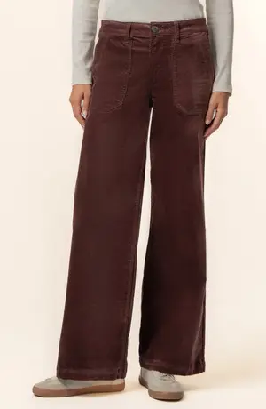Kut From The Kloth Meg High Waist Wide Leg Velveteen Pants - Raisin
