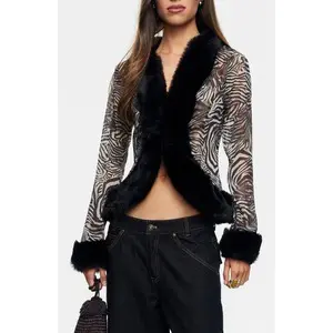 Lioness Dynasty Faux Fur Trim Jacket - Nero Zebra