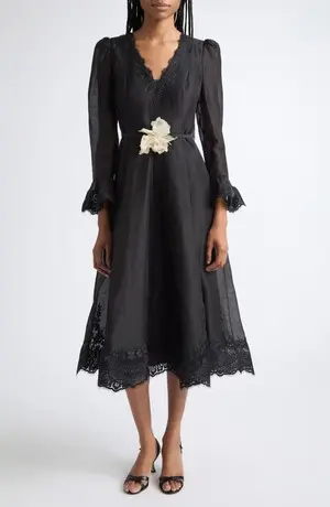 Zimmermann Clash Linen & Silk Midi Dress - Black