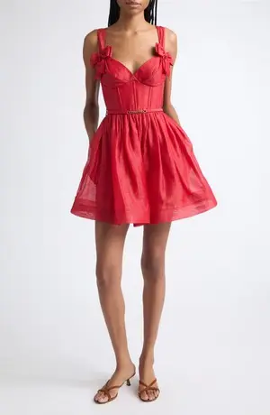 Zimmermann Bow Linen & Silk Minidress - Cherry