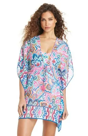 BEYOND CONTROL Print V-neck Caftan Cover-up
