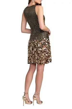 Mac Duggal Sleeveless Floral Sequin Embellished Mini Dress