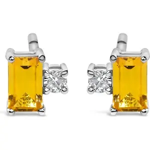 HAUS OF BRILLIANCE Sterling Baguette Yellow Sapphire And White Sapphire Two-stone Stud Earrings - Silver