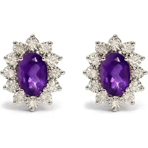 HAUS OF BRILLIANCE Sterling 1/8 Cttw Diamond Starburst Oval Amethyst Stud Earrings At Nordstrom