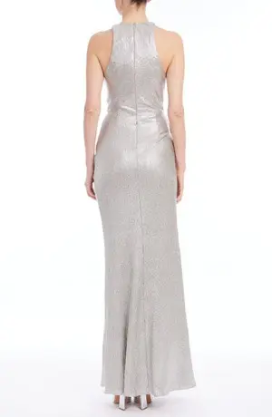 Badgley Mischka V-neck Stretch Lurex Gown
