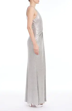 Badgley Mischka V-neck Stretch Lurex Gown