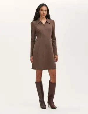 FINERY LONDON Lea Ponte Jersey Zip Front Short Dress - Mole