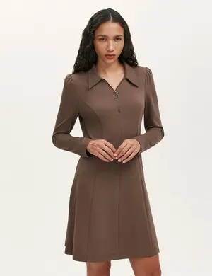 FINERY LONDON Lea Ponte Jersey Zip Front Short Dress - Mole