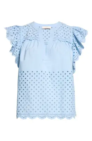 Ulla Johnson Elizat Flutter Sleeve Eyelet Cotton Top