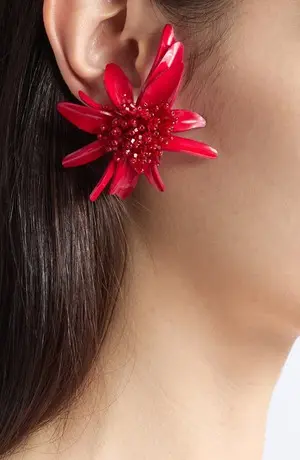 Oscar De La Renta Large Resin Flower Clip-on Earrings