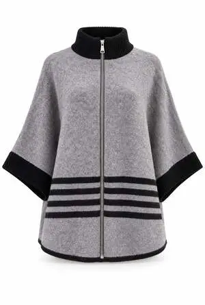 JAMES LAKELAND Stripe Zip Knit Cape - Grey