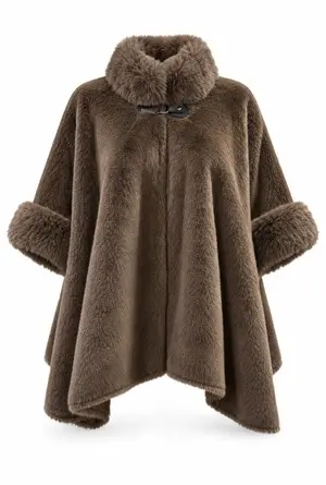 JAMES LAKELAND Mocha Faux Fur Buckle Cape - Brown